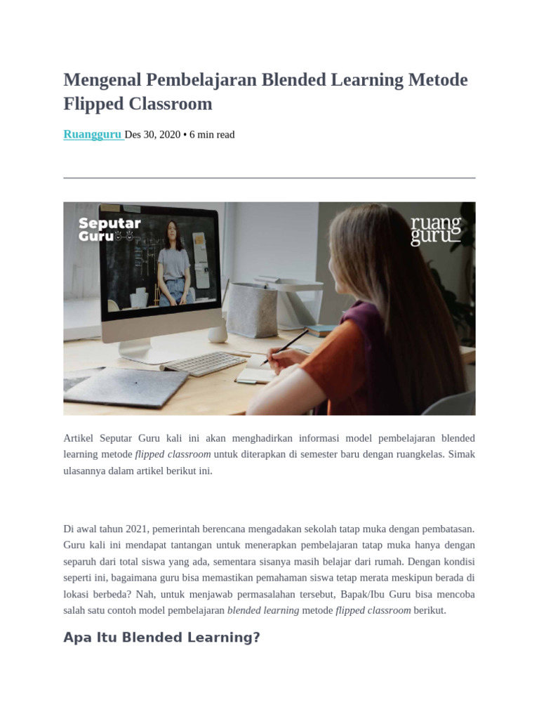 Mengenal Pembelajaran Blended Learning Metode Flipped Classroom | PDF ...