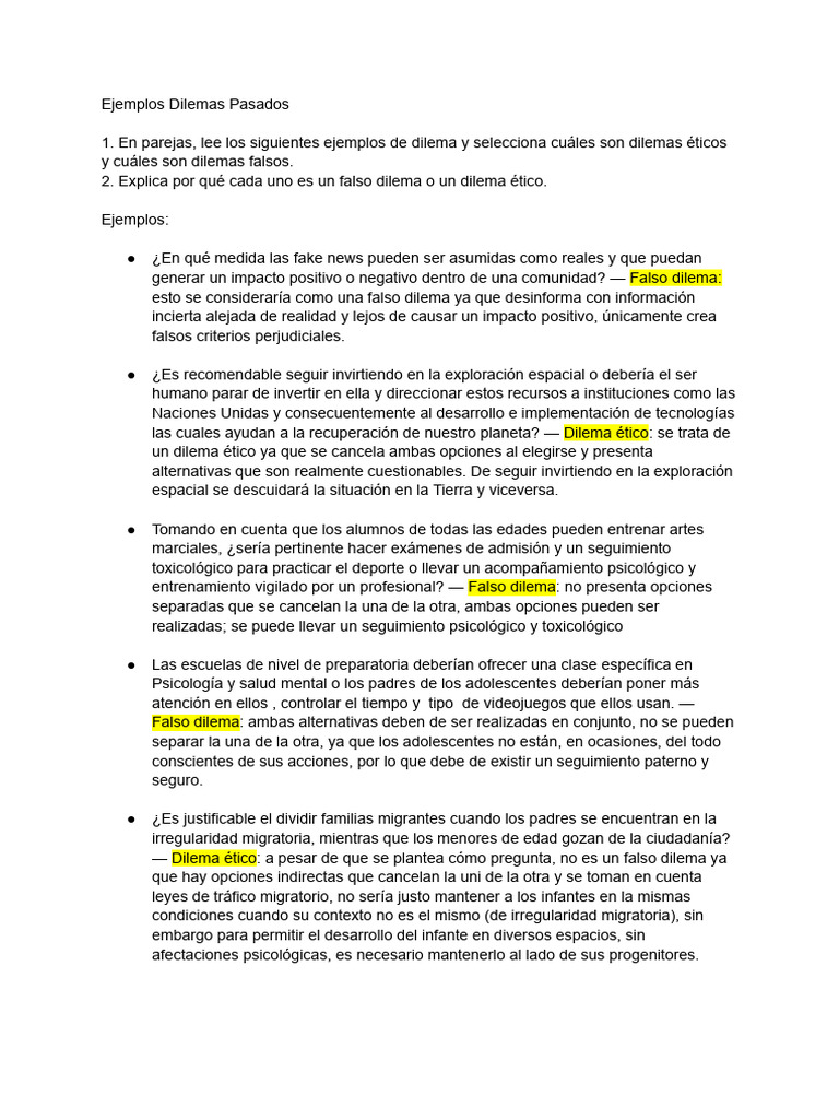 Ejemplos Dilemas | PDF | Sicología