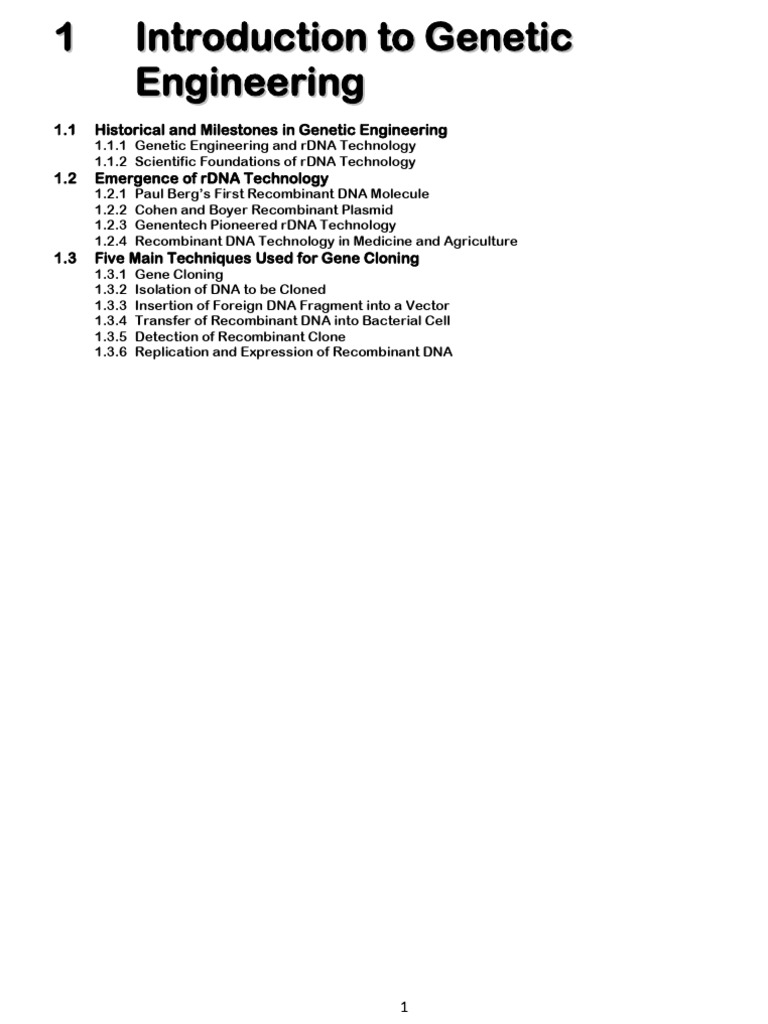 1-Introduction To Genetic Engineering | PDF | Molecular Cloning ...