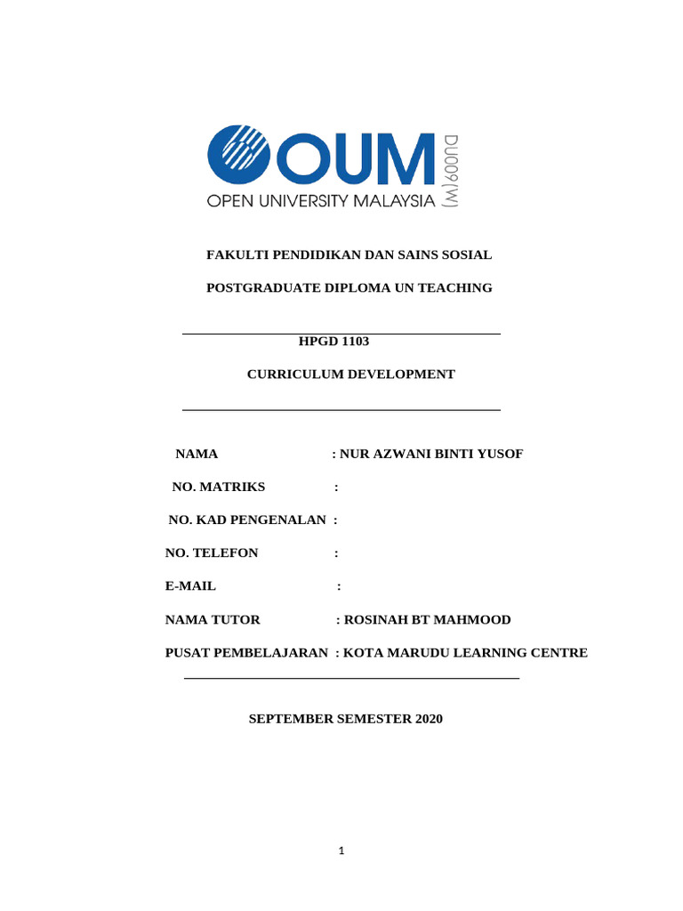 HPGD 1103 Curriculum Development | PDF