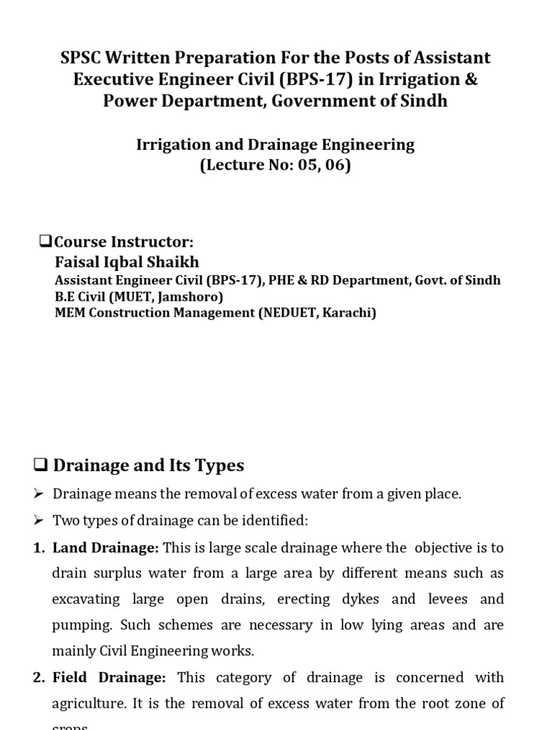 Lecture No 05, 06 - Drainage System and Its Design | PDF | Drainage | Soil