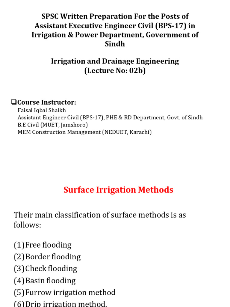 Lecture No 2b - Methods of Irrigation | PDF | Irrigation | Plough