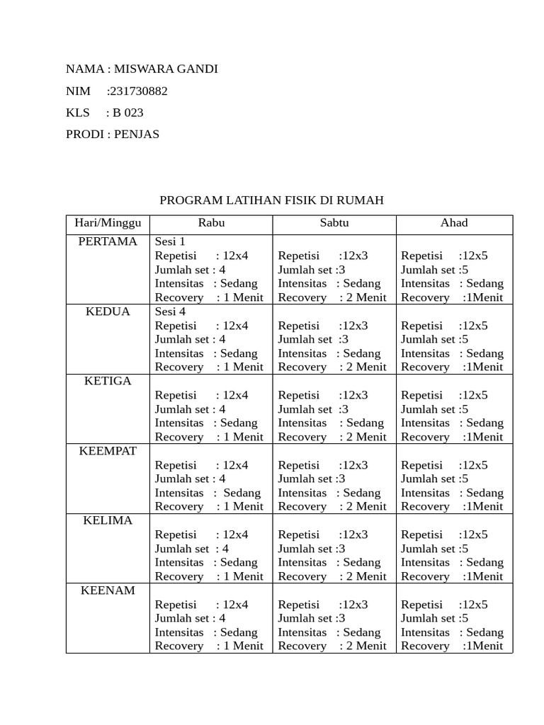 Program Latihan Fisik Miswar | PDF