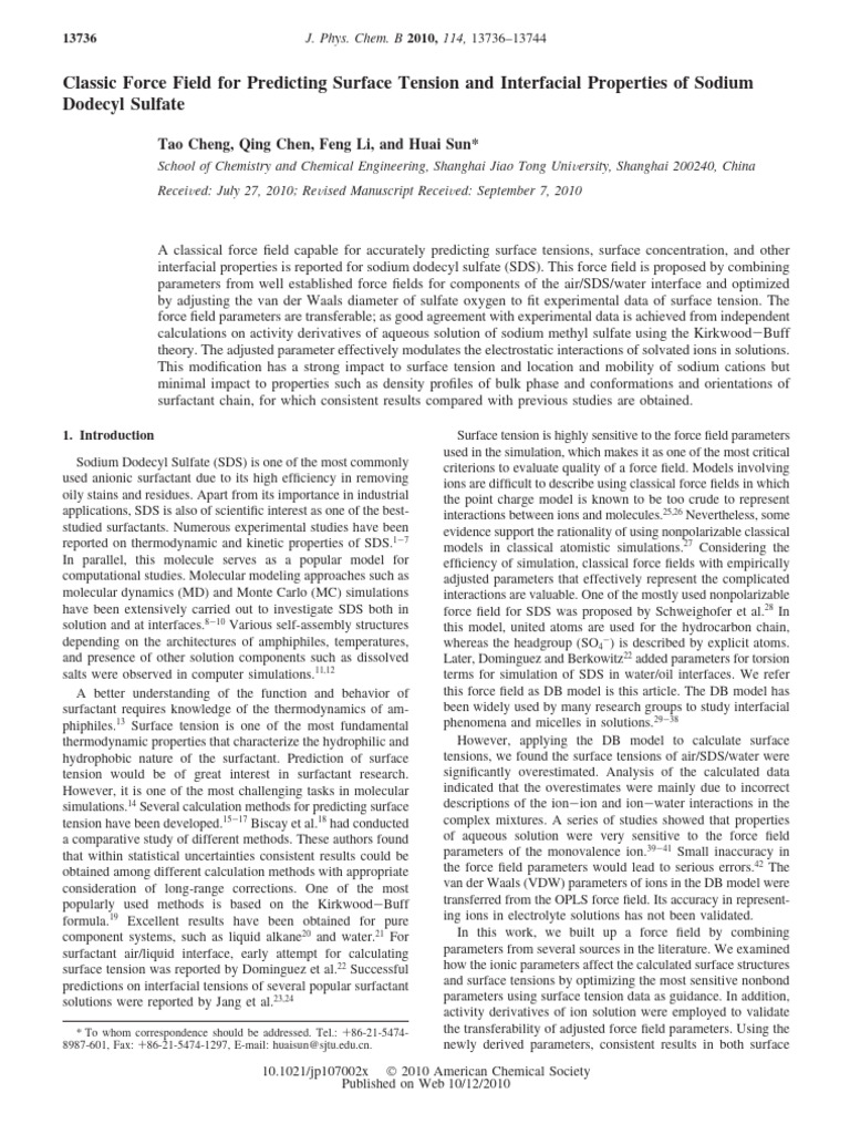 Cheng Et Al 2010 Classic Force Field For Predicting Surface Tension and ...