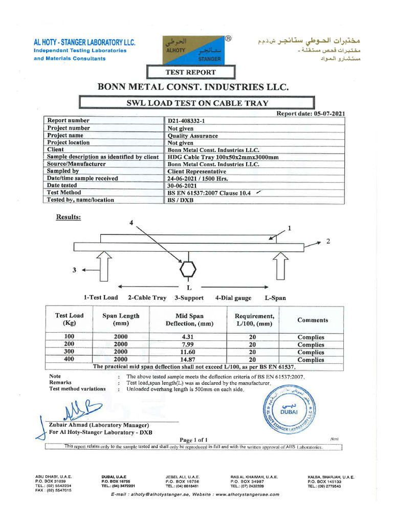 LOAD Test CERTIFICATES Cable TRAY | PDF