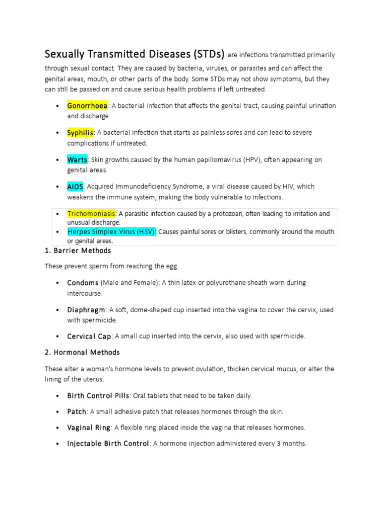 Understanding STDs and Contraceptive Methods | PDF | Sexually ...