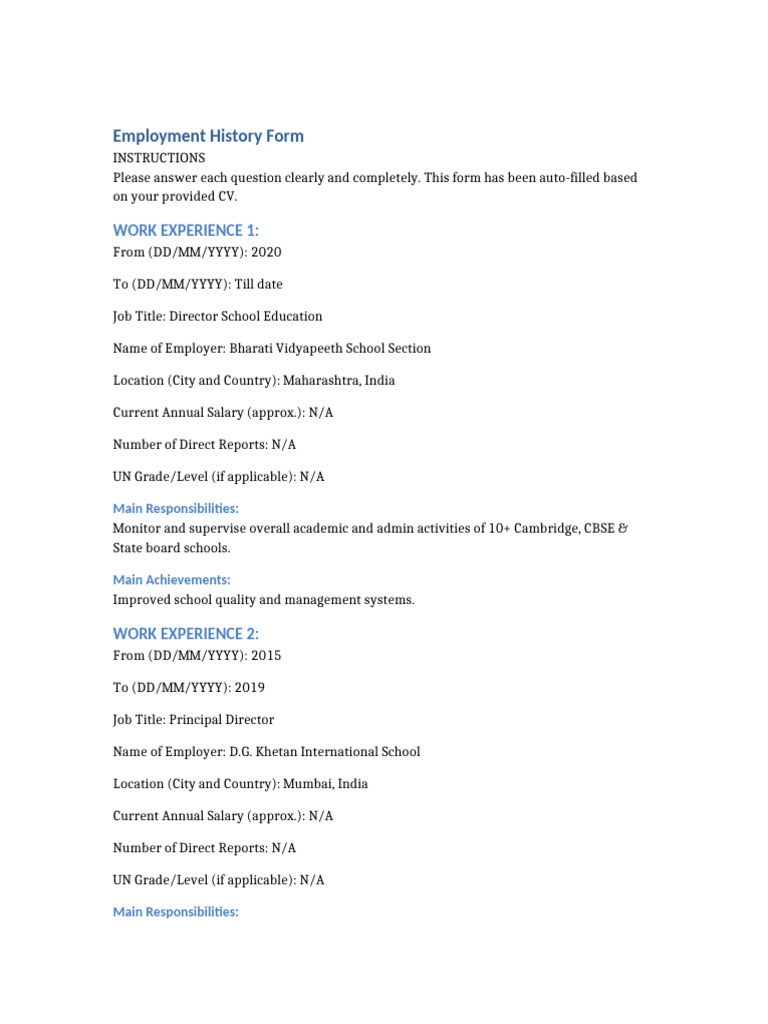 UNESCO Employment History Filled | PDF | Career & Growth