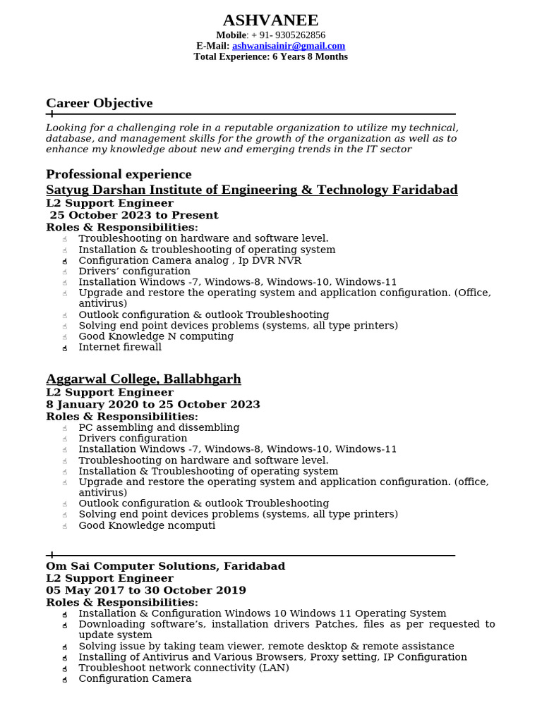 Ashvanee Cv | PDF | Windows 10 | Operating System