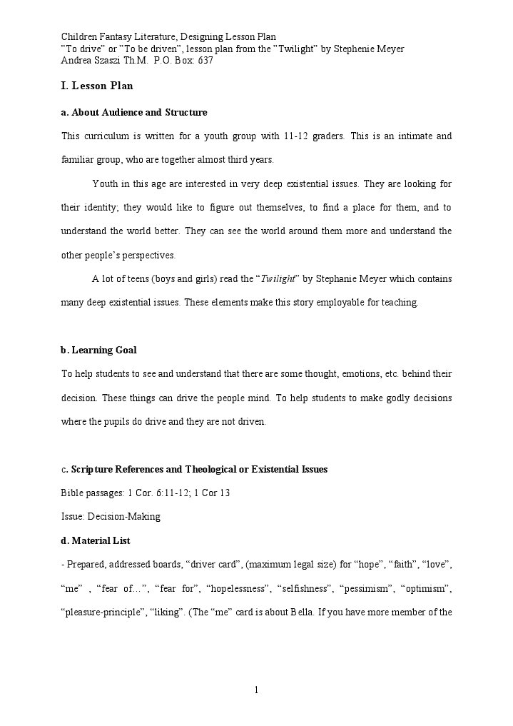 I. Lesson Plan: A. About Audience and Structure | PDF | Twilight (Novel ...