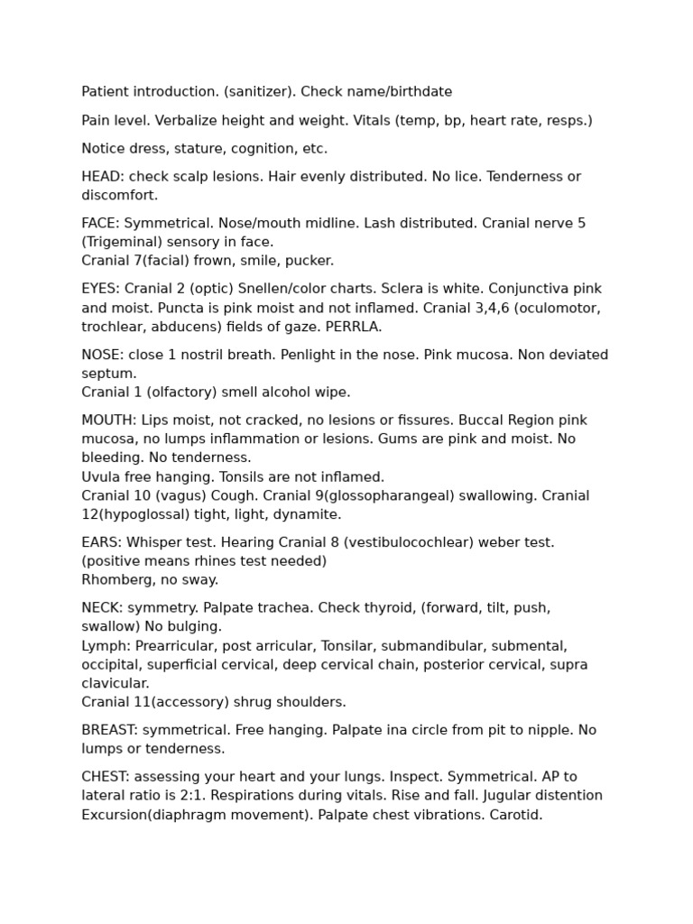 Head To Toe Asses Script | PDF | Human Nose | Pulse