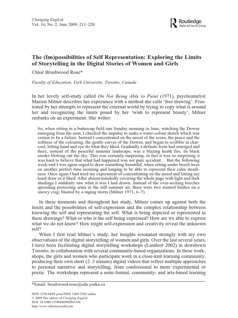 Rose 209 - The (Im) Possibilities of Self Representation - Exploring The Limits of Storytelling ...