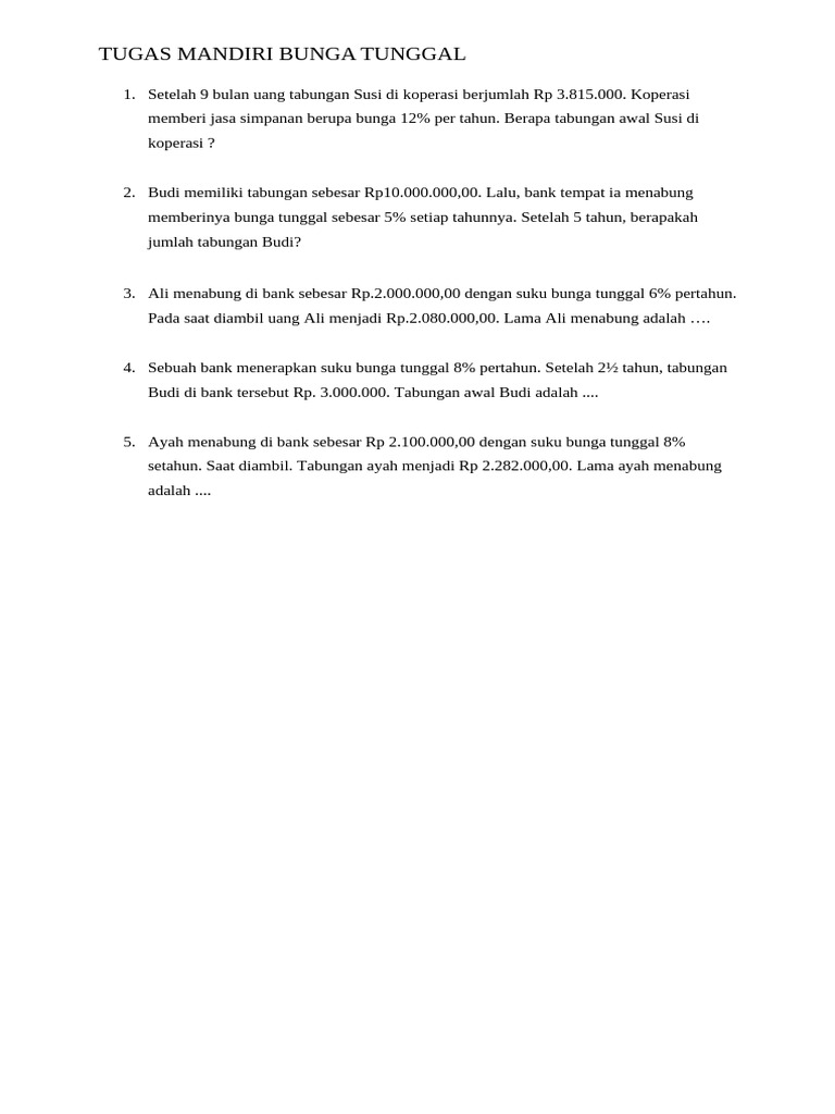 Soal Bunga Tunggal | PDF