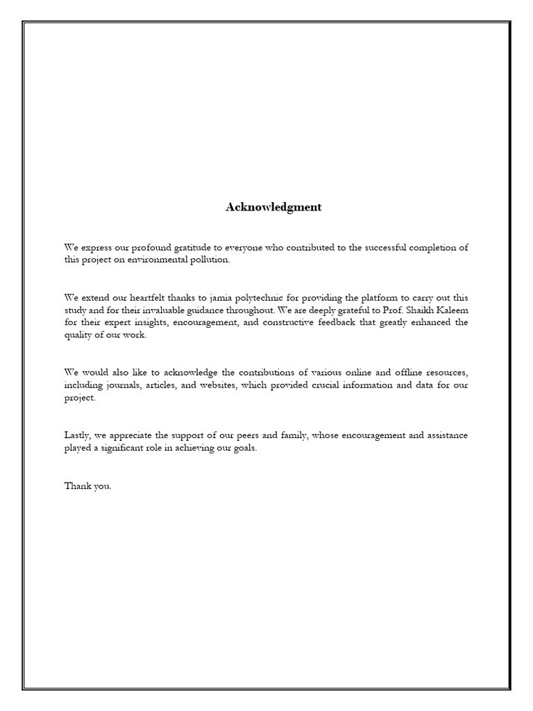 Acknowledgment for Environmental Project | PDF
