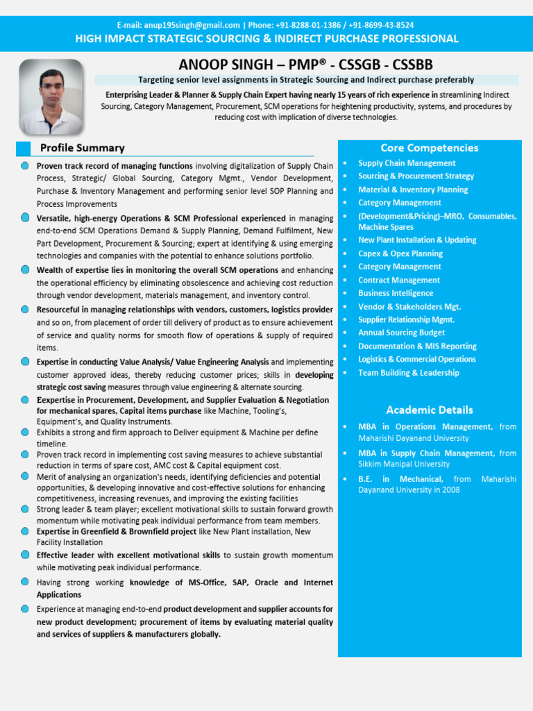 Anoop Singh CV For Strategic Sourcing | PDF | Supply Chain Management | Supply Chain