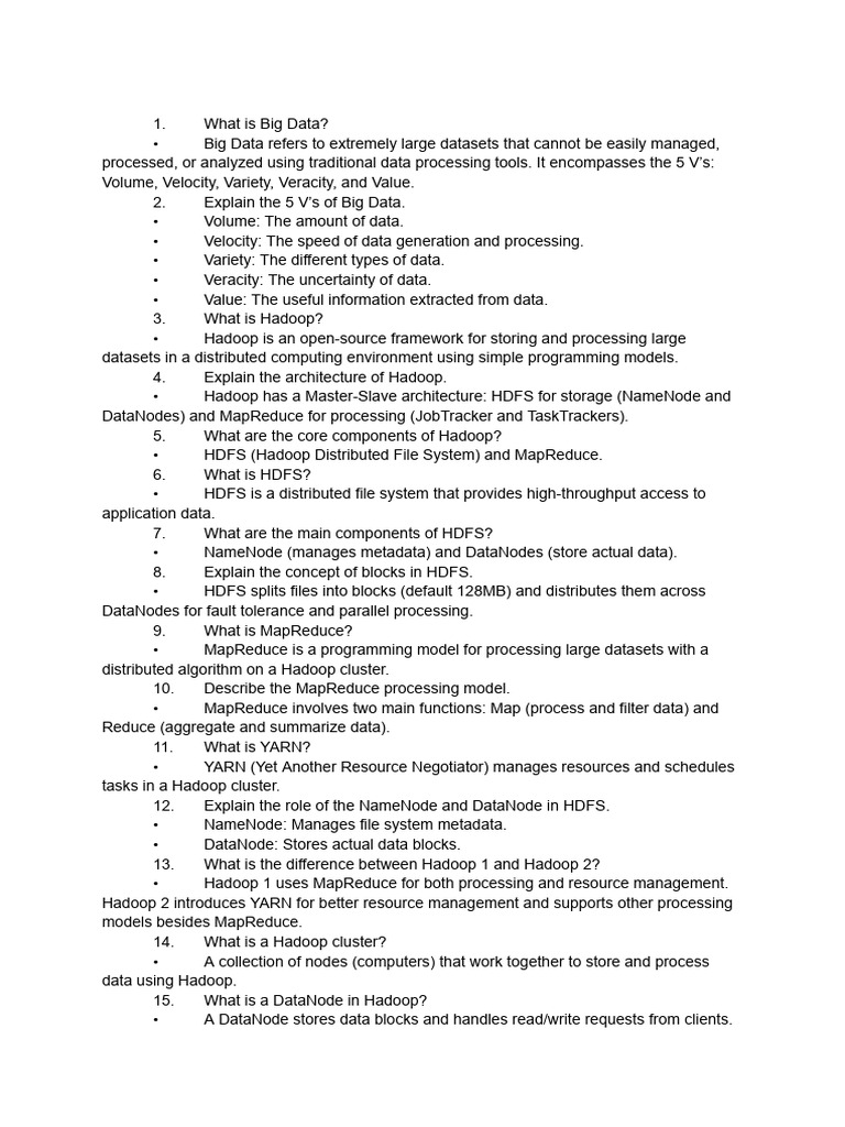 Important Questions and Answers of Big Data Course | PDF | Apache Hadoop | Apache Spark