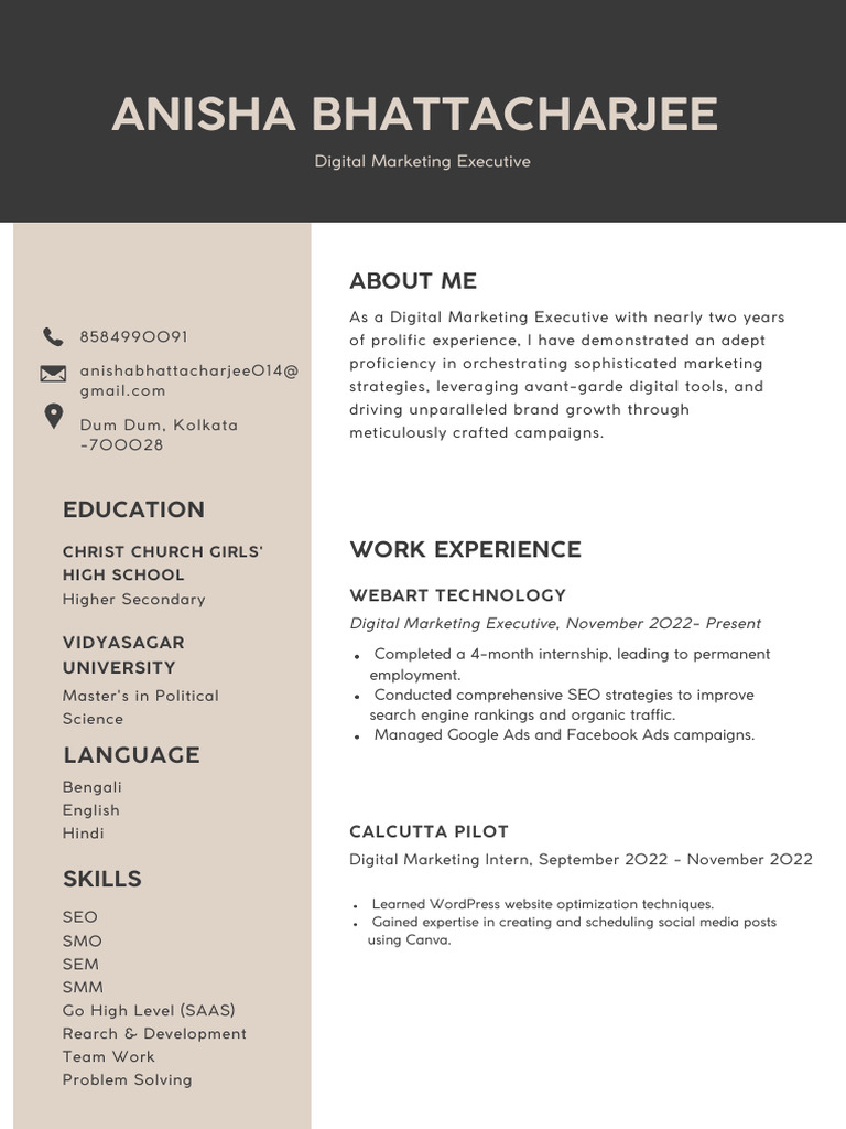 Resume Anisha Bhattacharjee | PDF