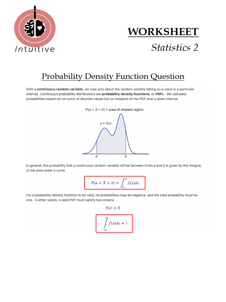Probability Density Question - WORKSHEET | PDF