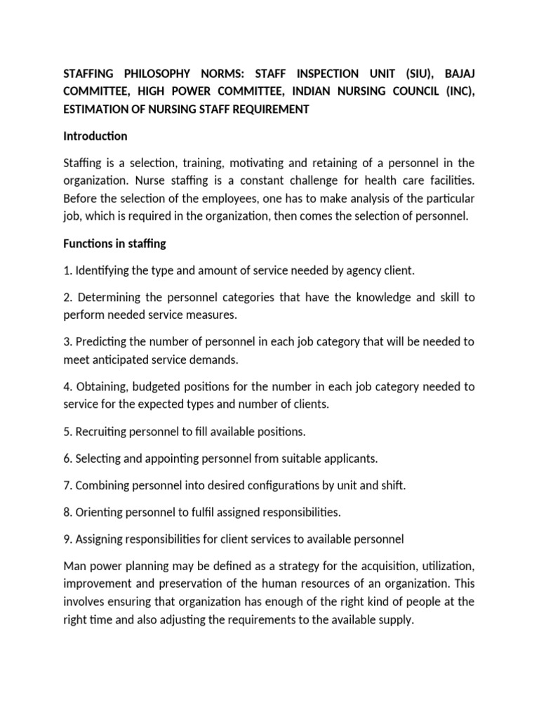 Staffing Philosophy Norms | PDF | Nursing | Human Resources