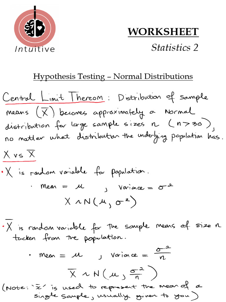 Hypothesis Testing - Normal Distributions - WORKSHEET 3 | PDF