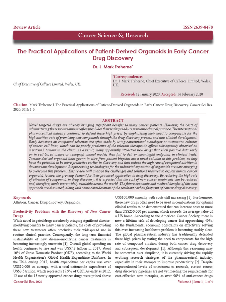 The Practical Applications of Patientderived Organoids in Early Cancer ...