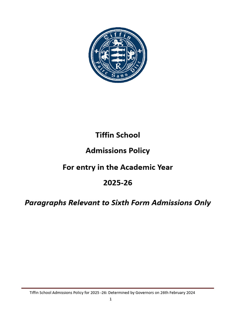 Tiffin School Sixth Form Entry Criteria | PDF | University And College ...
