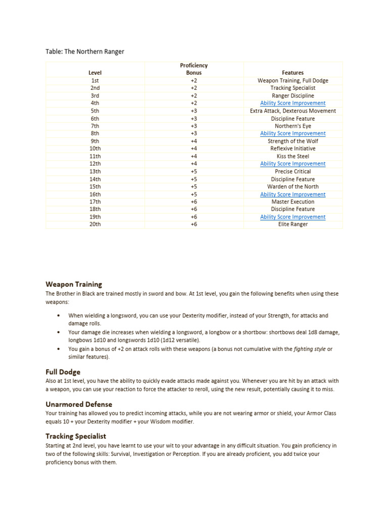 Northern Ranger Traits and Features | PDF