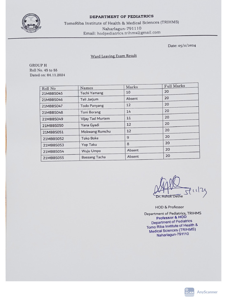 Group H Ward Leaving Exam Marks | PDF