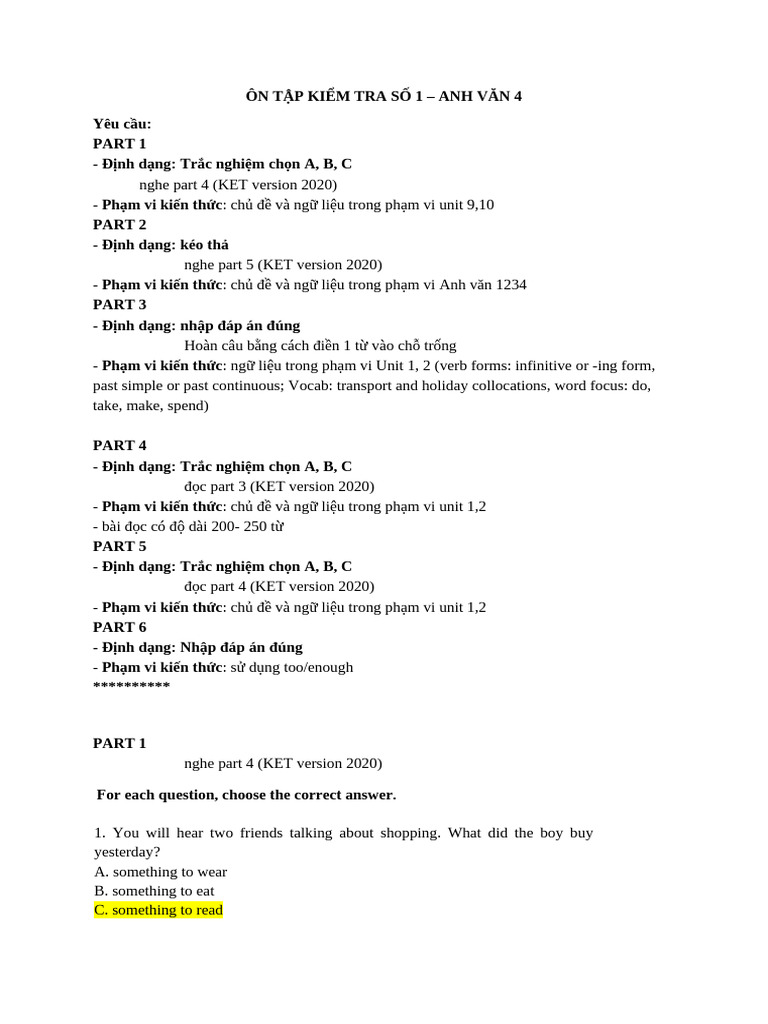 ÔN TẬP KT1 - AV4 | PDF