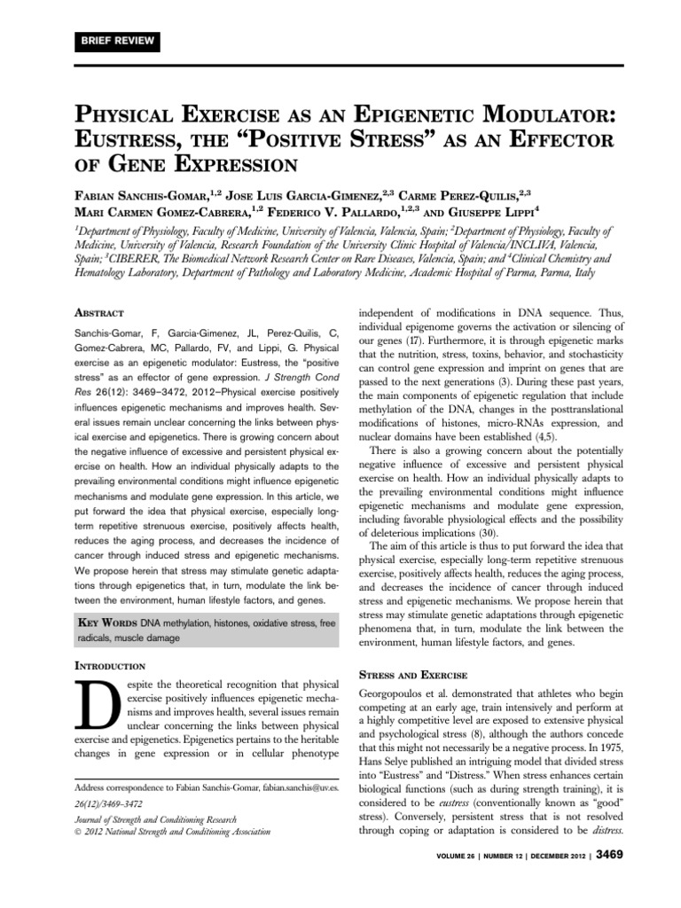 Physical Exercise As An Epigenetic Modulator .38 | PDF | Epigenetics ...