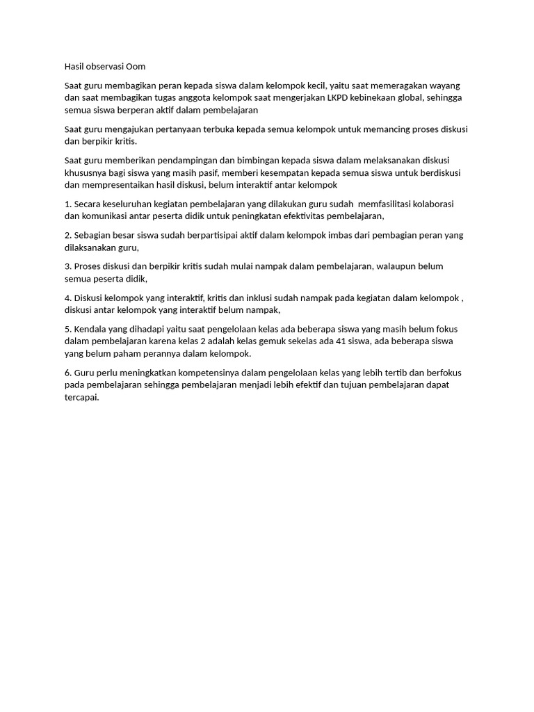 Hasil Observasi Ibu Oom | PDF