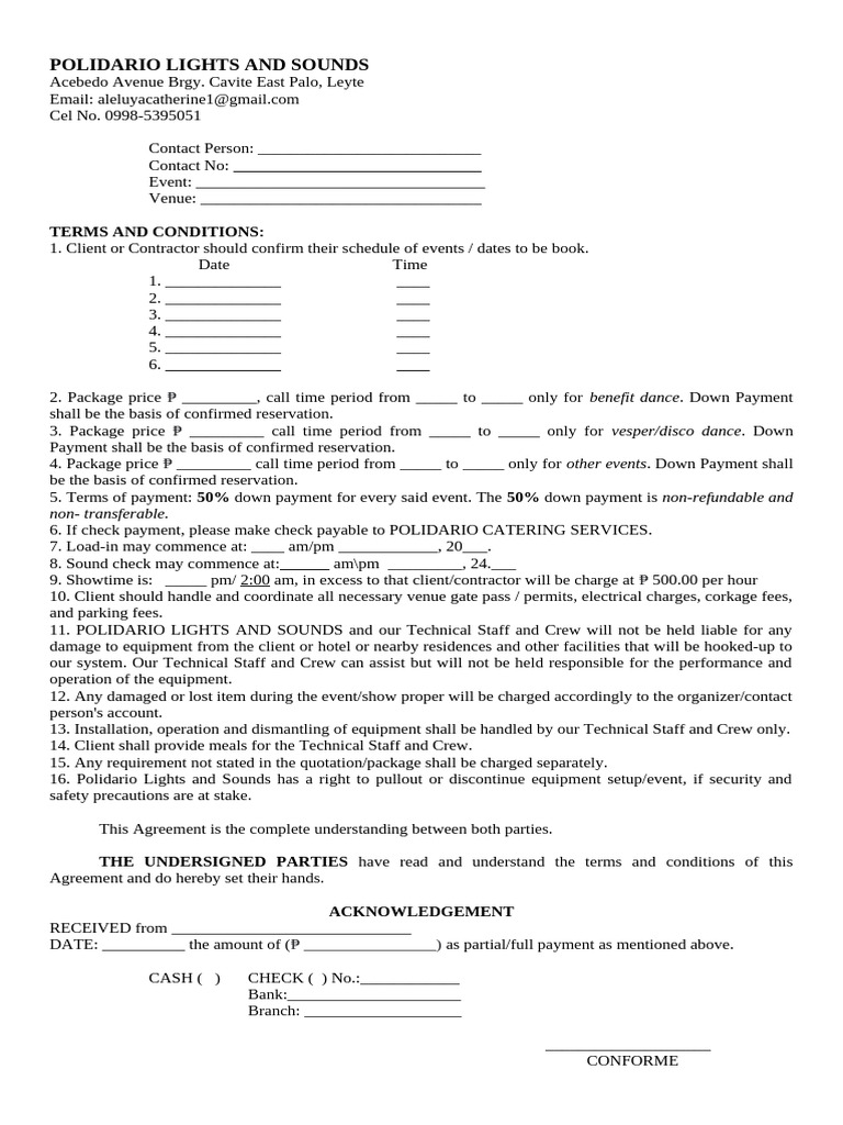 Polidario Lights and Sounds Agreement | PDF | Finance & Money Management