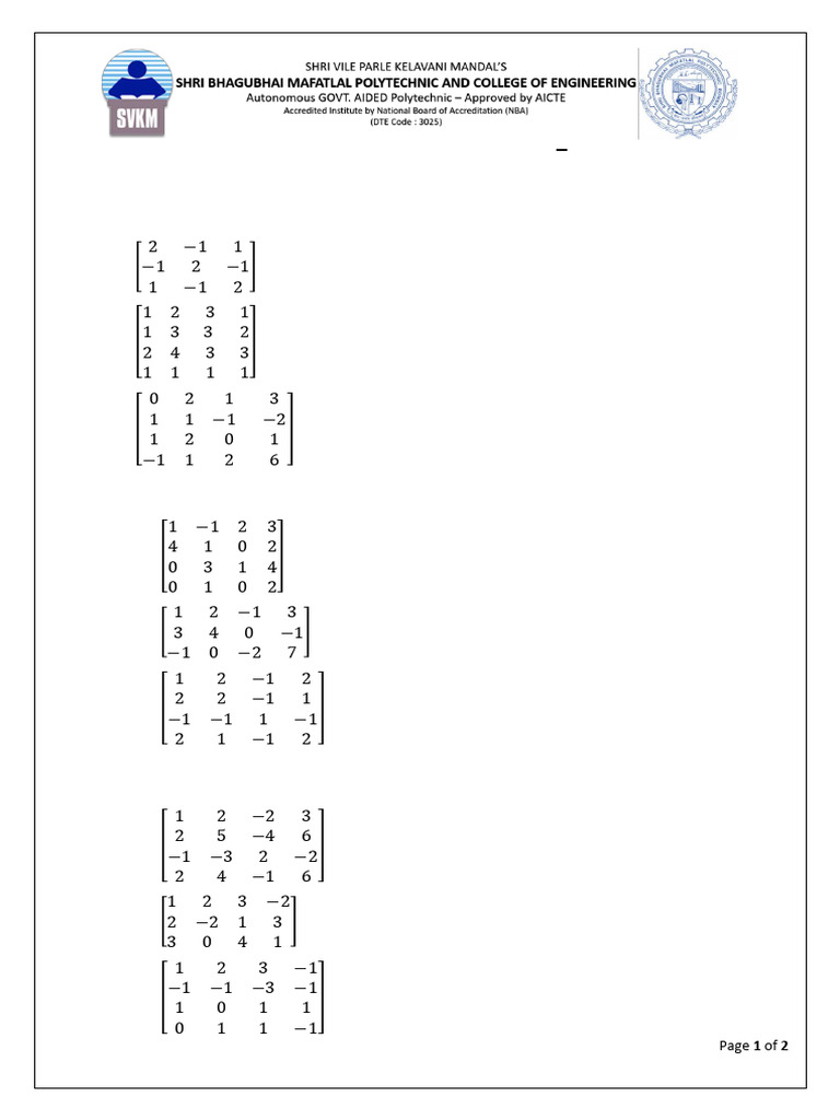 Engineering Mathematics I - Assibfgjhhgnment 1 | PDF | Matrix (Mathematics) | Eigenvalues And ...