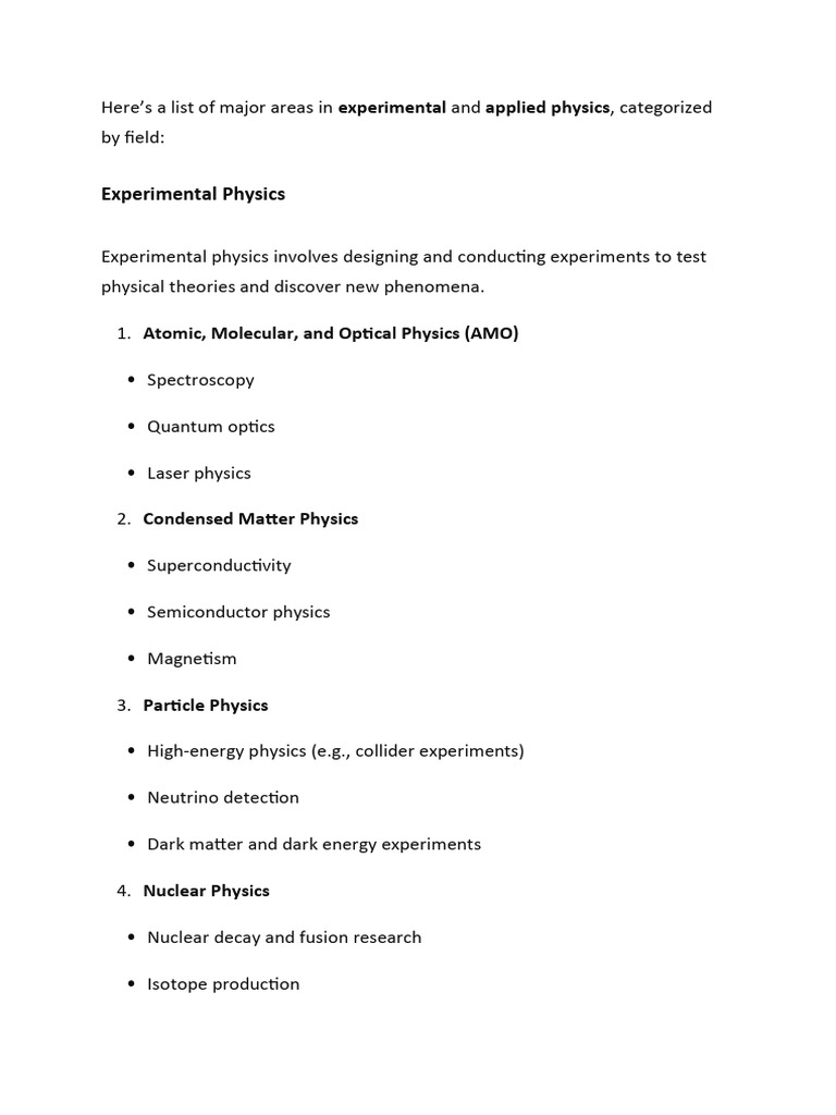 Major Areas in Experimental and Applied Physics | PDF | Physics ...
