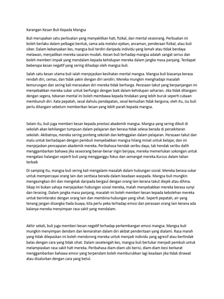 Karangan Kesan Buli Kepada Mangsa | PDF