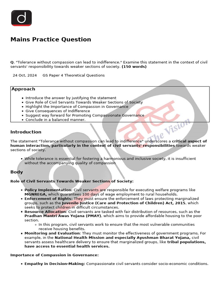 Mains Practice Question: Approach | PDF | Social Exclusion | Governance