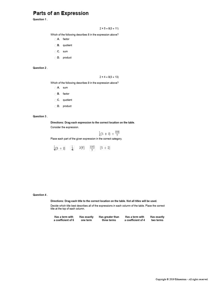 SI - 6.EE.A.2b - Parts of An Expressions | PDF | Algebra | Mathematics