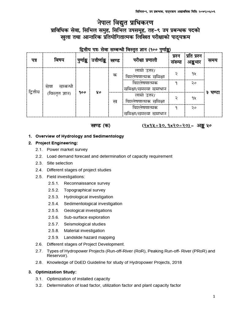 NEA Second Paper Syllabus | PDF | Dam | Hydroelectricity