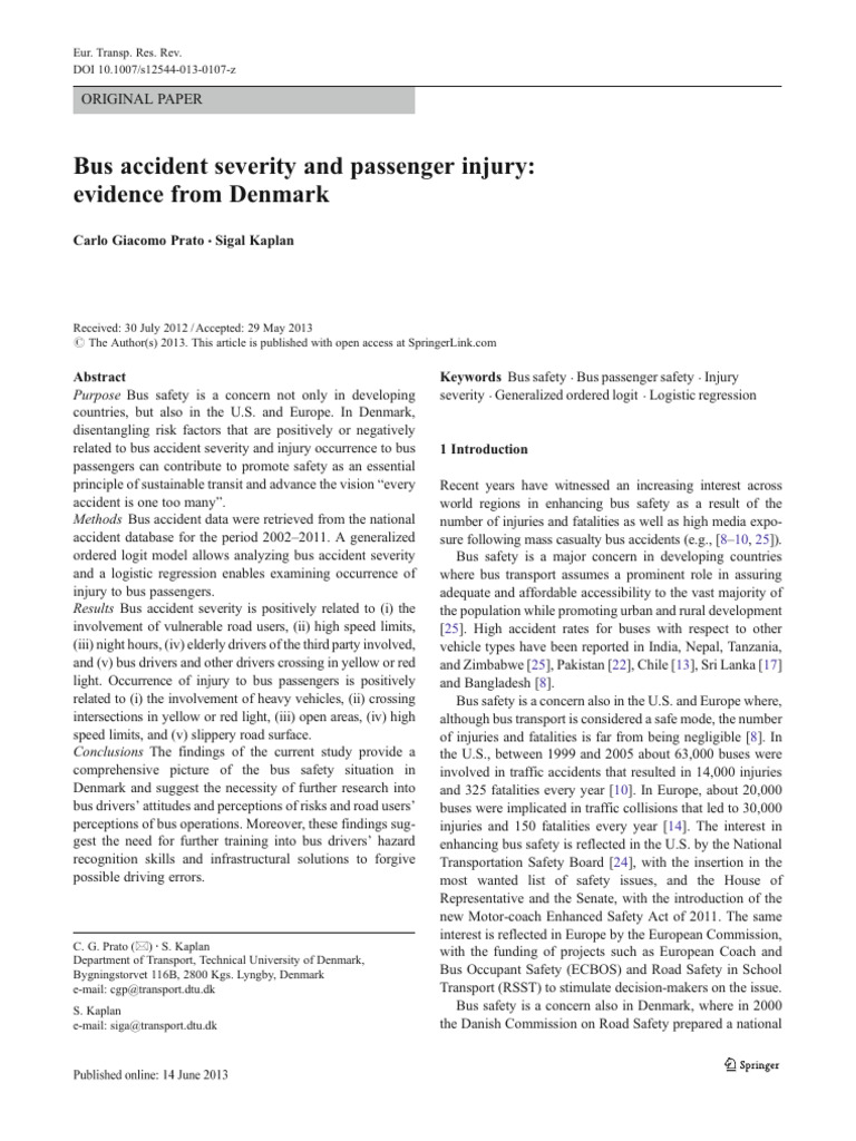 Bus Accident Severity and Passenger Injury - Evidence From Denmark ...