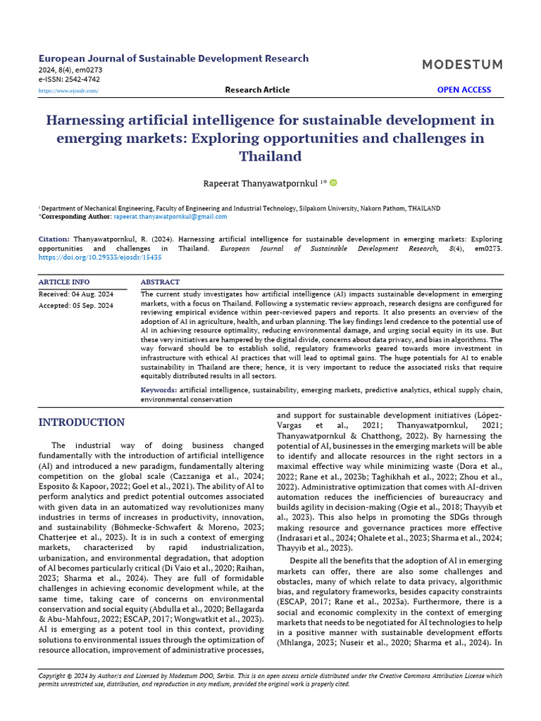 Harnessing Artificial Intelligence For Sustainable Development in ...
