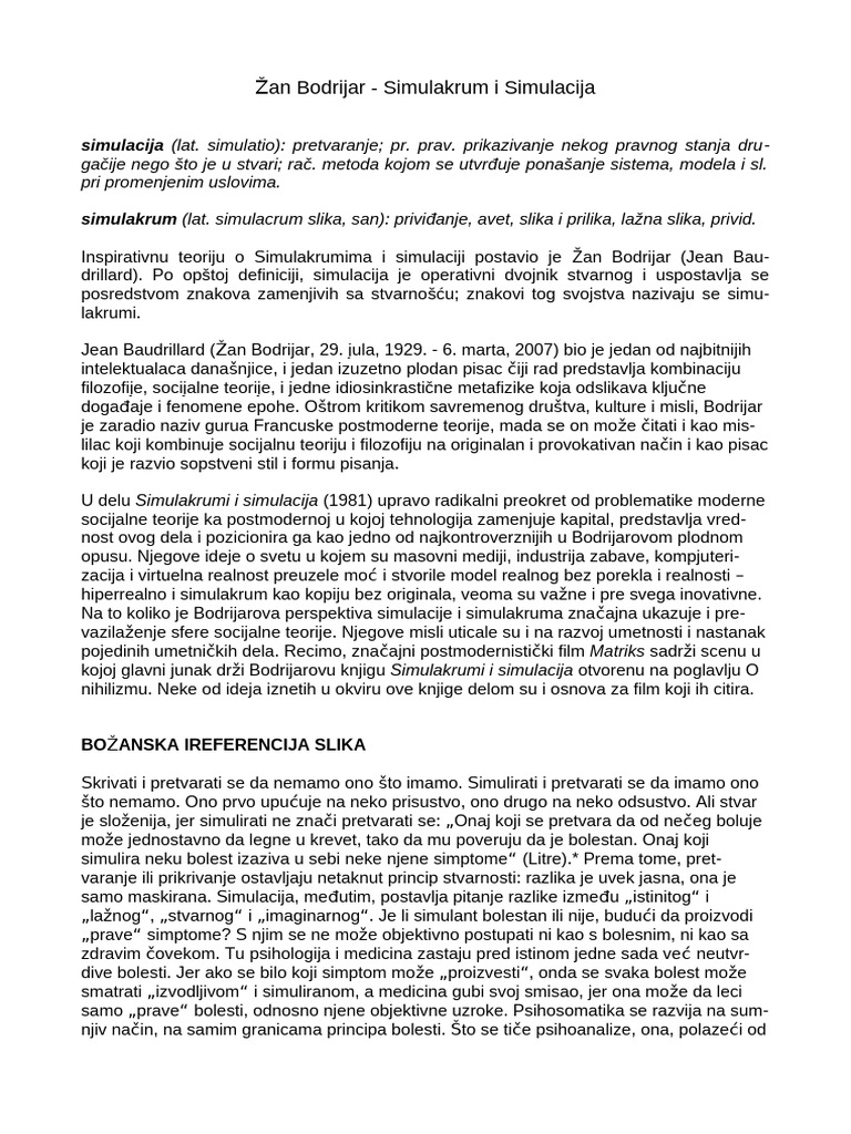 Bodrijar - Simulacija | PDF