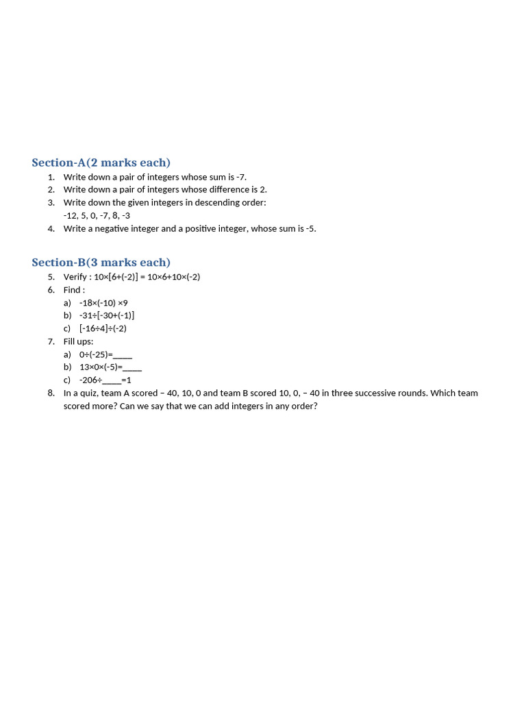 Class 7 Tuesday Test (30th) | PDF