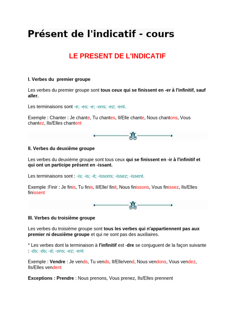 Présent de l'indicatif : Conjugaison des verbes | PDF | Verbe | Syntaxe