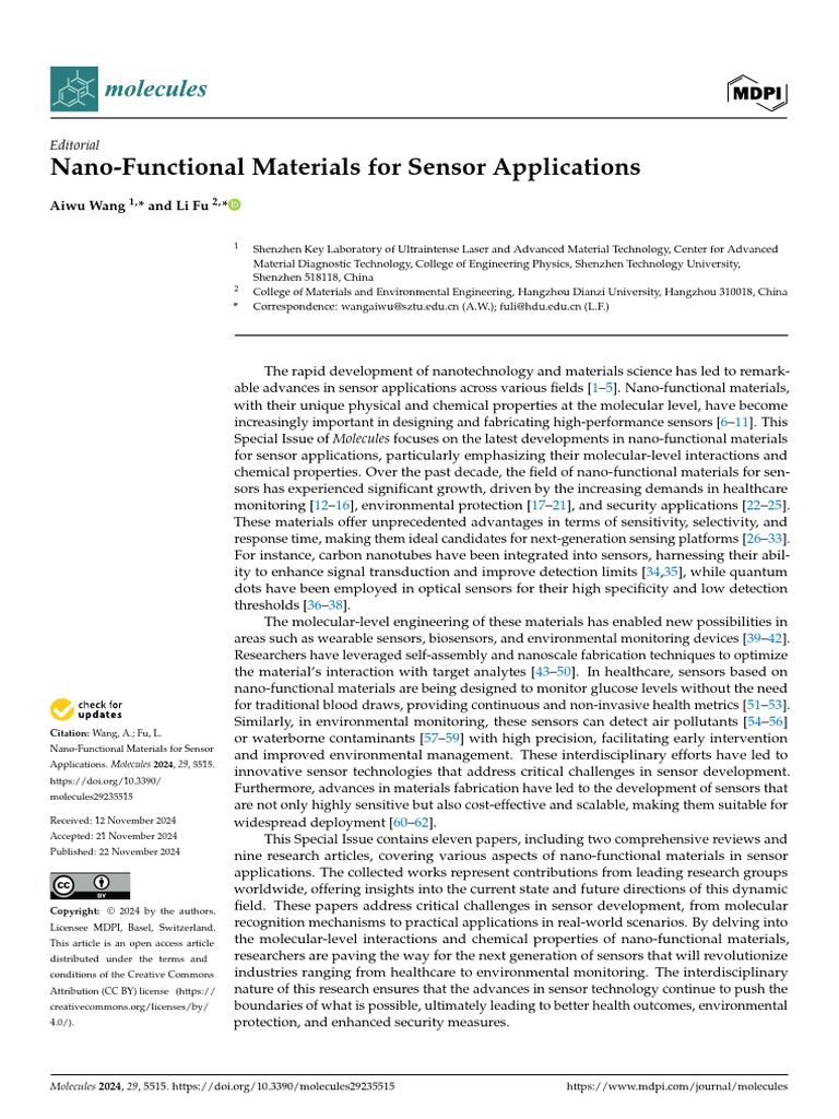 Molecules 29 05515 | PDF | Sensor | Biosensor