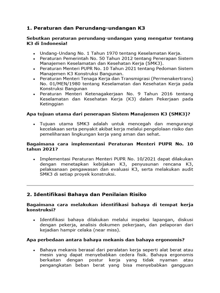 Peraturan dan Rencana K3 Proyek Konstruksi | PDF | Teknologi & Rekayasa