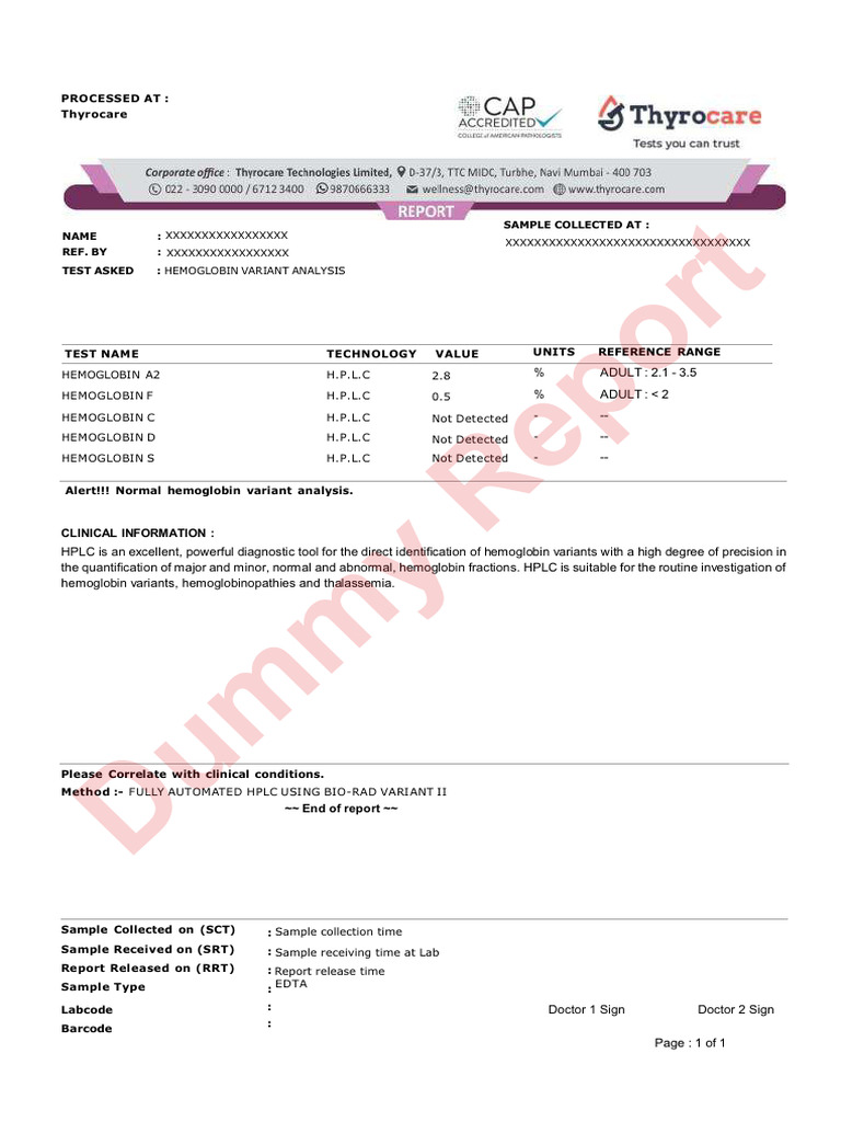 Dummy Report: Clinical Information | PDF | Hematology | Blood Proteins