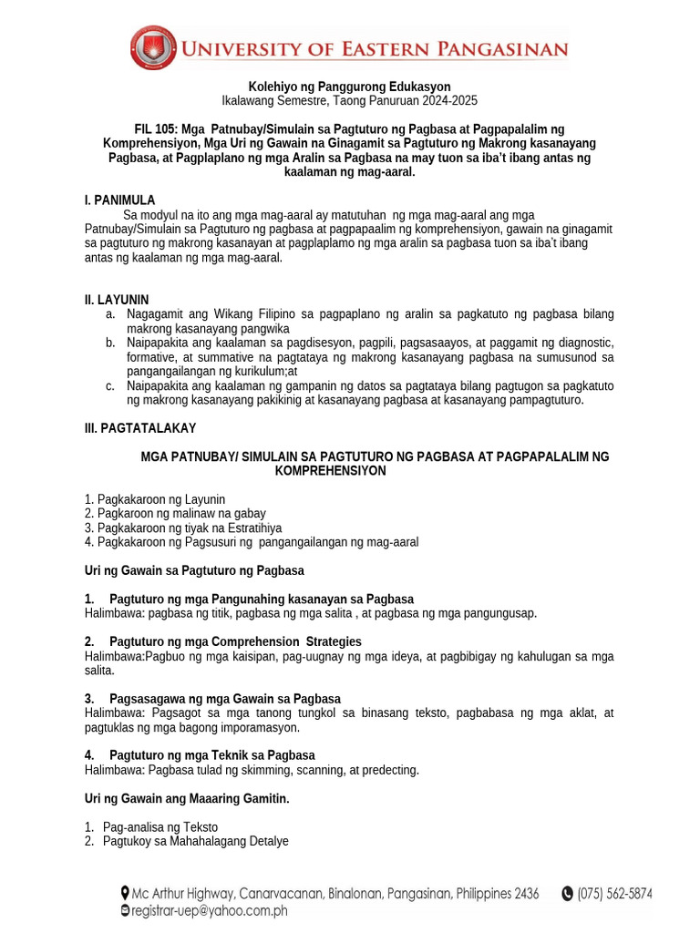 P(8) (MGA PATNUBAY_SIMULAIN SA PAGTUTURO NG PAGBASA AT PAGPAPALALIM NG KOMPREHENSYON, MGA URI NG ...