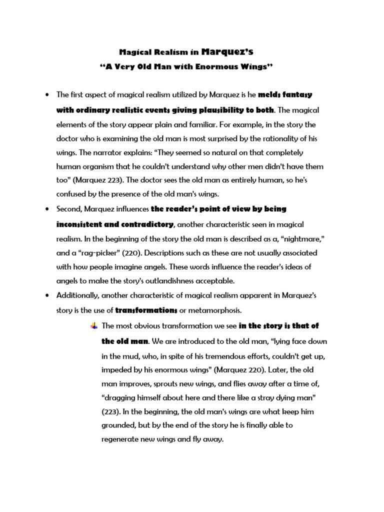 Magical Realism in Marquez's A Very Old Man With Enormous Wings | PDF ...