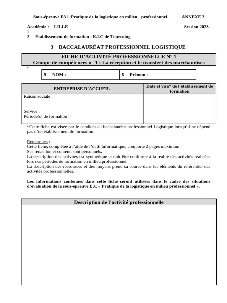 Fiches d'Activité Bac Pro Logistique | PDF | Logistique