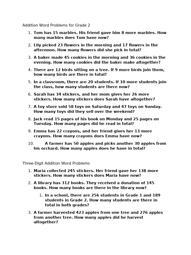 Word Problems For Grade 2 | PDF | Home & Garden