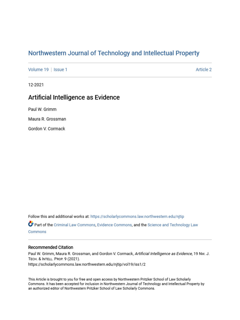 Artificial Intelligence As Evidence | PDF | Artificial Intelligence ...